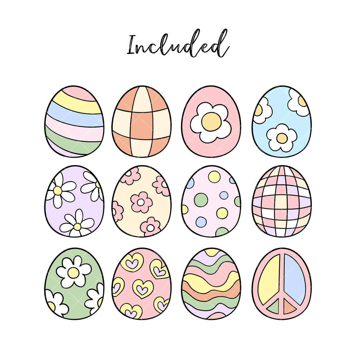 Groovy Easter Eggs Clipart Easter Eggs Png Spring Clipart Hippie Disco ...