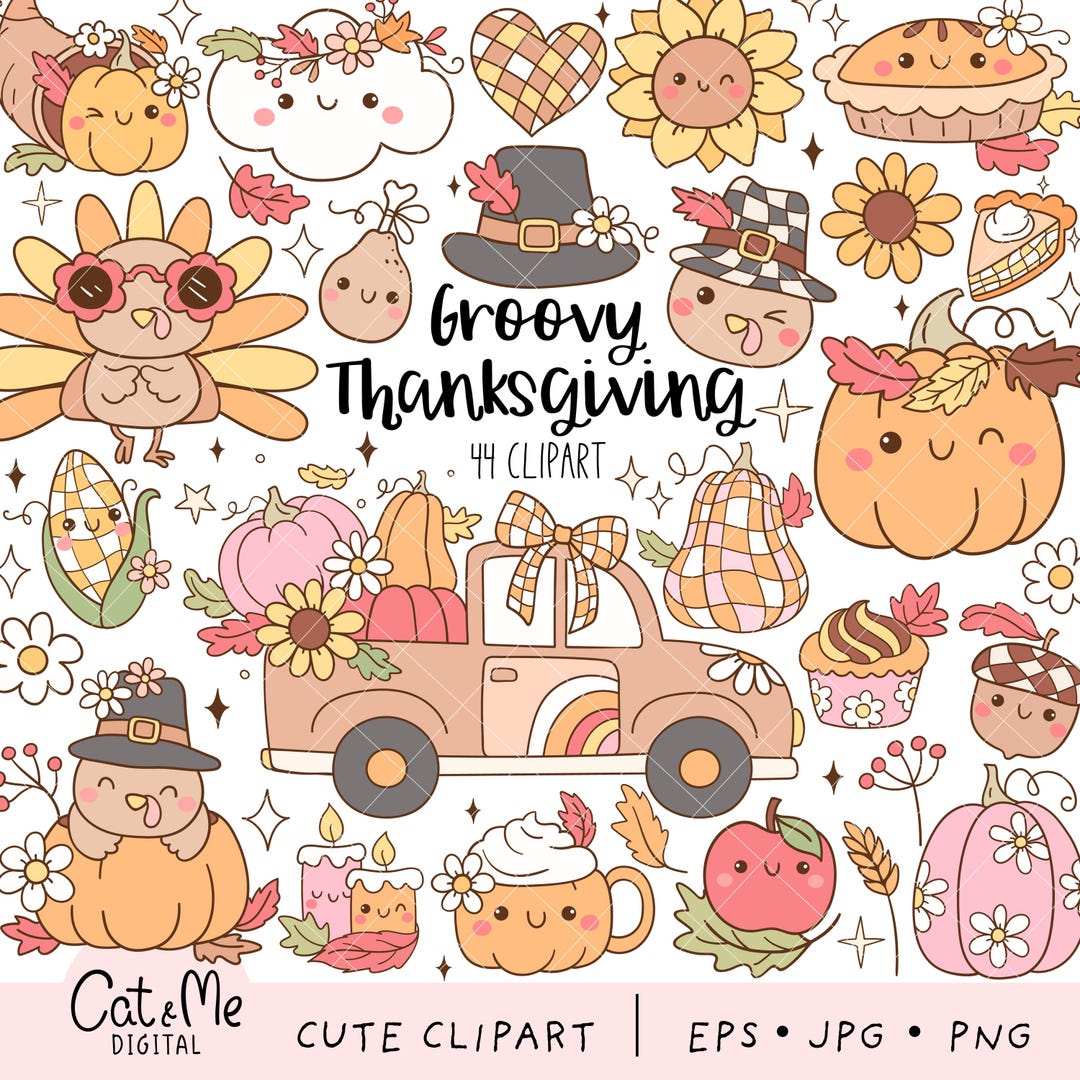 Groovy Thanksgiving Clipart Thanksgiving Day Png Retro Fall Autumn ...