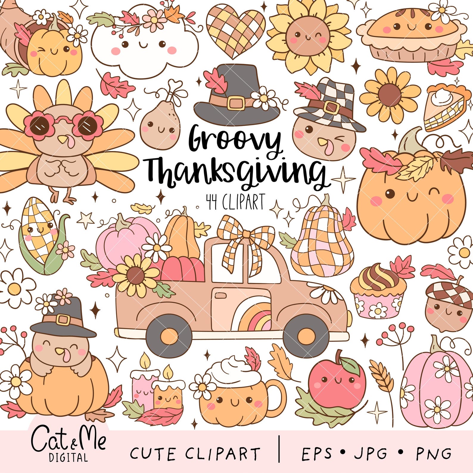 Groovy Thanksgiving Clipart Thanksgiving Day Png Retro Fall Autumn ...