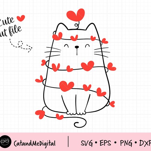 Valentine Cats Couple Svg Cats Clipart Valentine's Day | Etsy