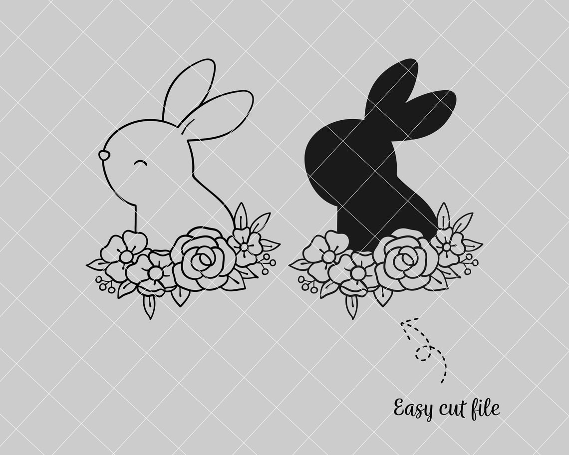 Floral rabbit svg Easter svg Rabbit cut file Wildflowers svg | Etsy