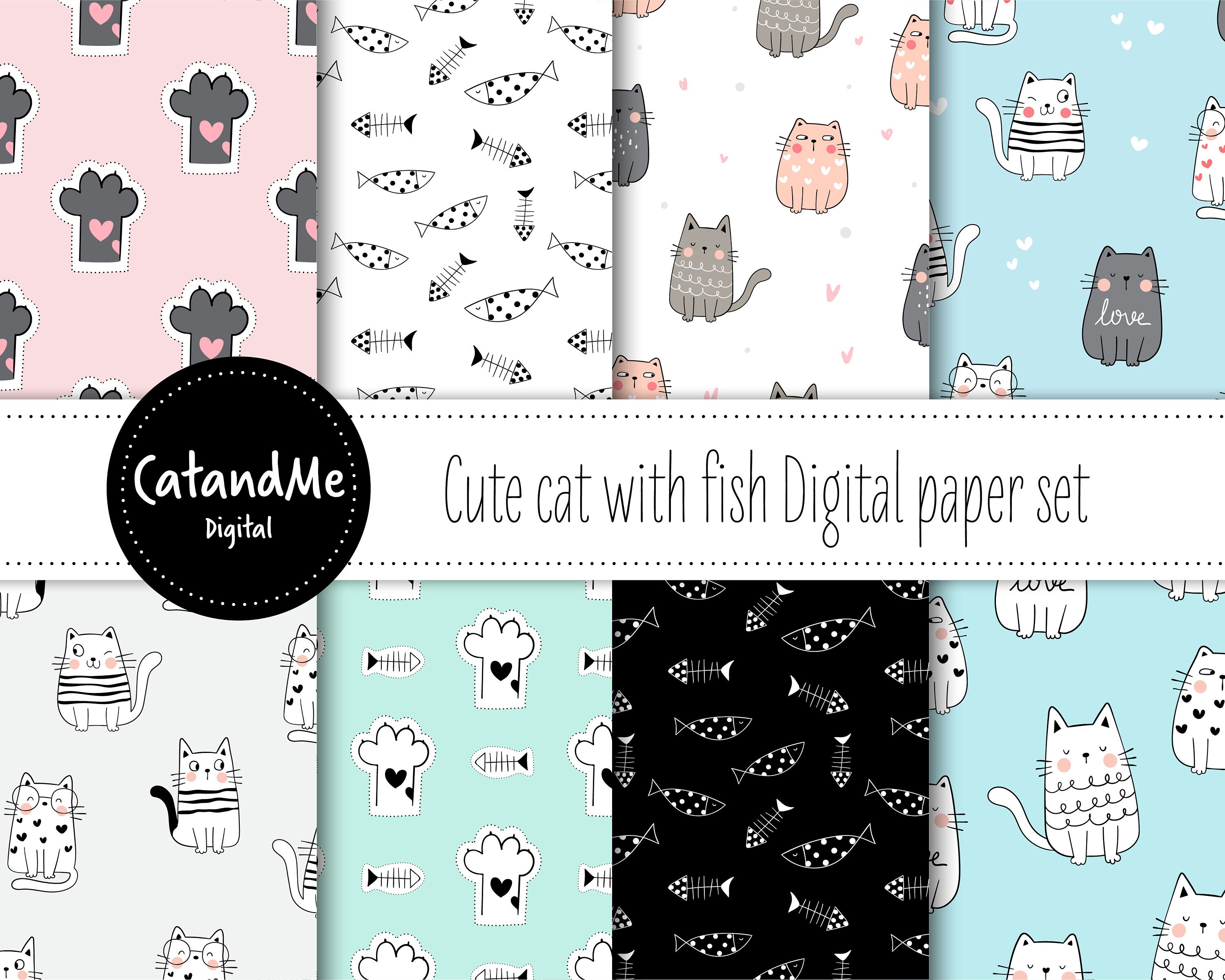 Cat Digital Paper. Kitten Patterns for Fabric Printdecoration - Etsy