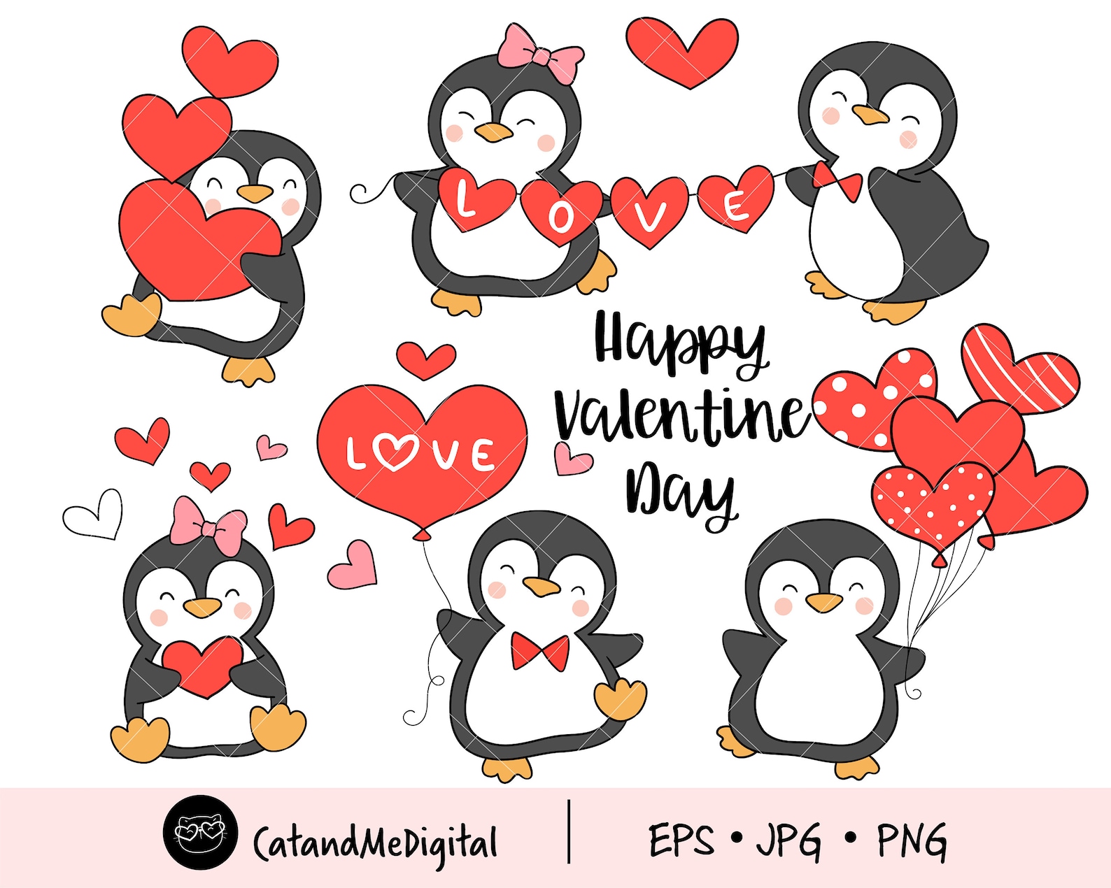 Penguin Valentine Clipart Valentine Clipart Penguin Clipart - Etsy