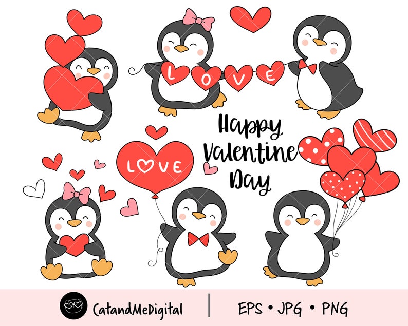 Penguin Valentine Clipart Valentine Clipart Penguin Clipart | Etsy