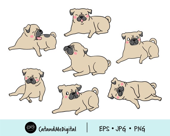 Pug Dog Digital Clipart Dog Digital Download Illustration Pug | Etsy