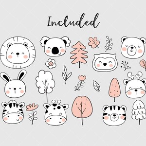 Doodle Animal Clipart Cute Nursery Woodland Animal Png Forest Clip Art ...