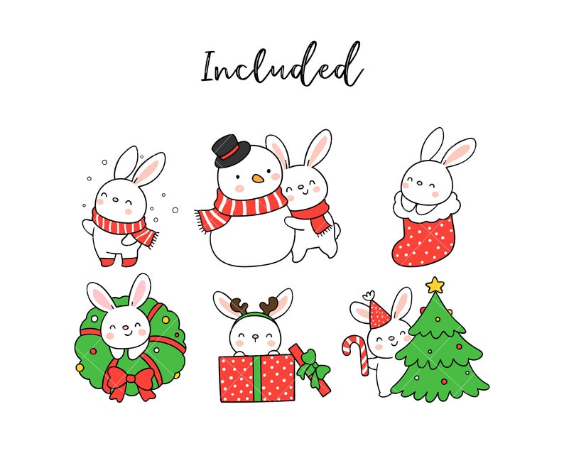Bunny Christmas Clipart Rabbit Clipart Party Christmas Png - Etsy
