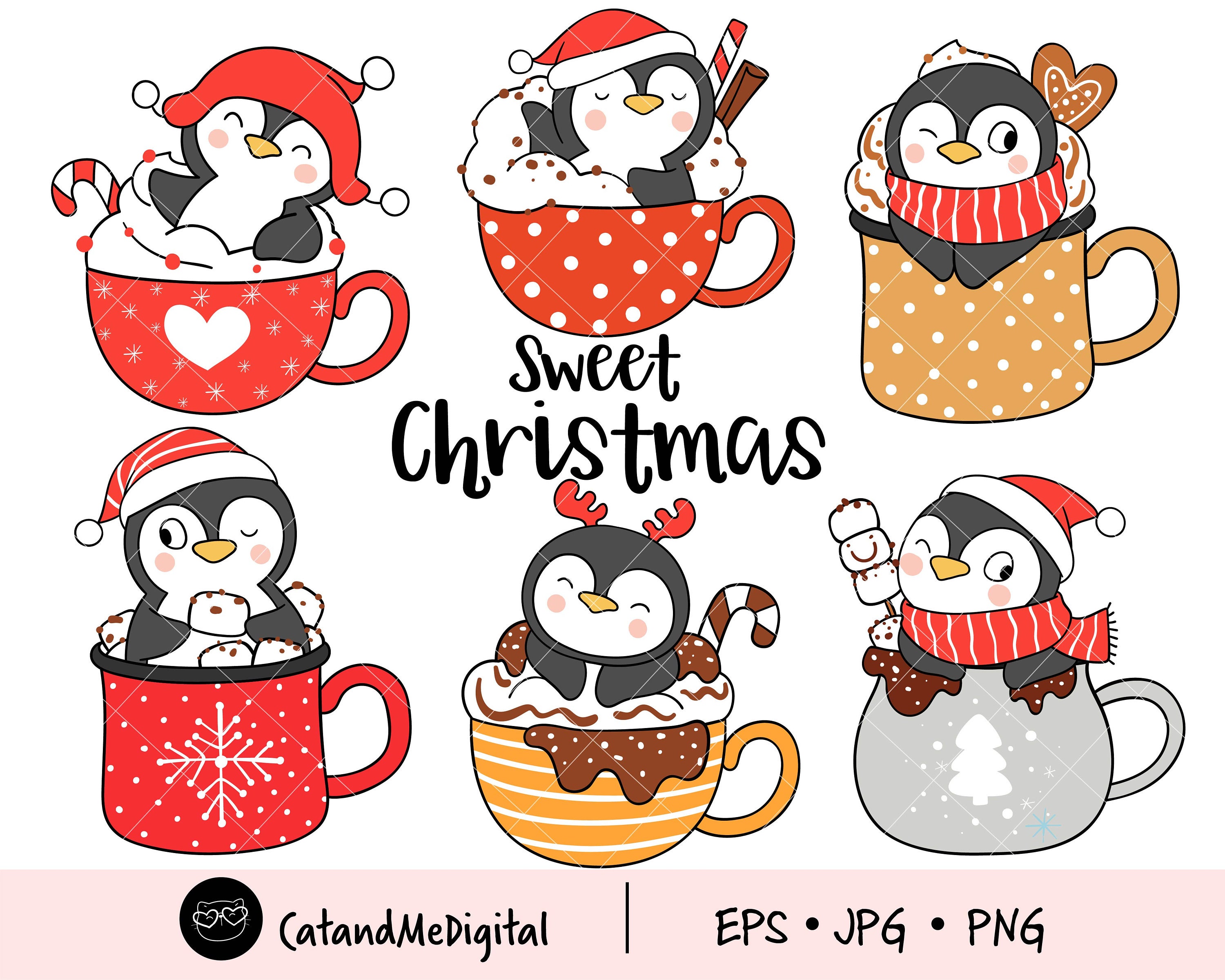 Sweet Christmas Clipart Penguin Clipart Winter Drinks Arctic - Etsy