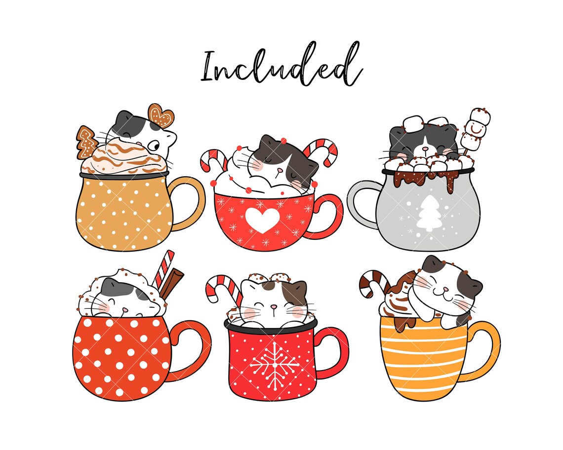 Christmas Drinks Clipart Cat Clipart Winter Drinks Christmas - Etsy