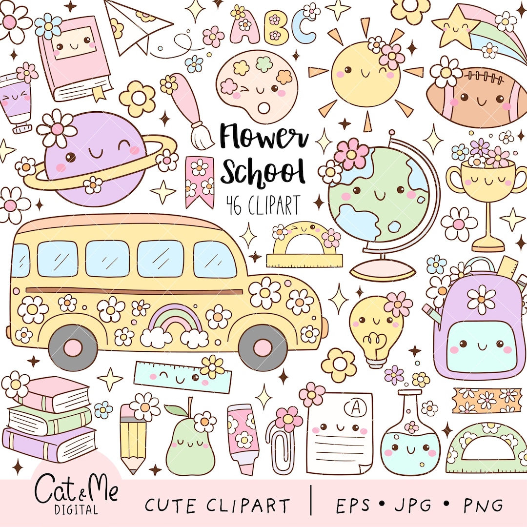 Flower School Clipart Pastel Spring Png School Supplies Png Teacher ...