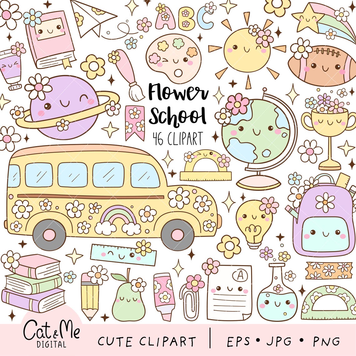 Flower School Clipart Pastel Spring Png School Supplies Png Teacher ...