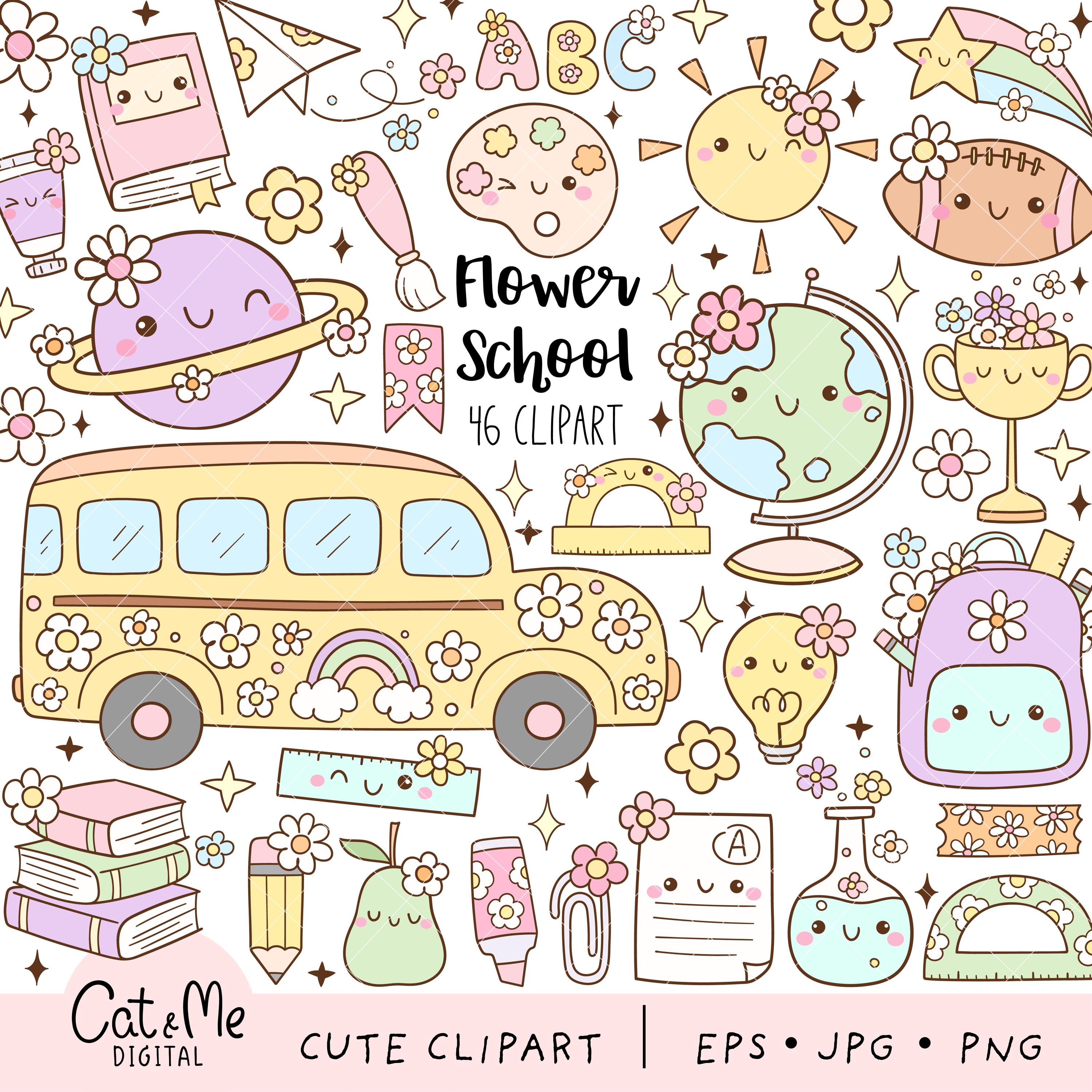 Flower School Clipart Pastel Spring Png School Supplies Png Teacher ...