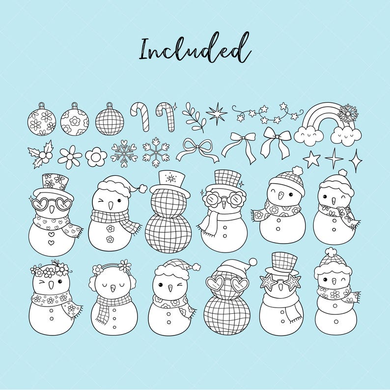 Doodle Snowman Digital Stamp Groovy Winter Coloring Christmas Stamp ...