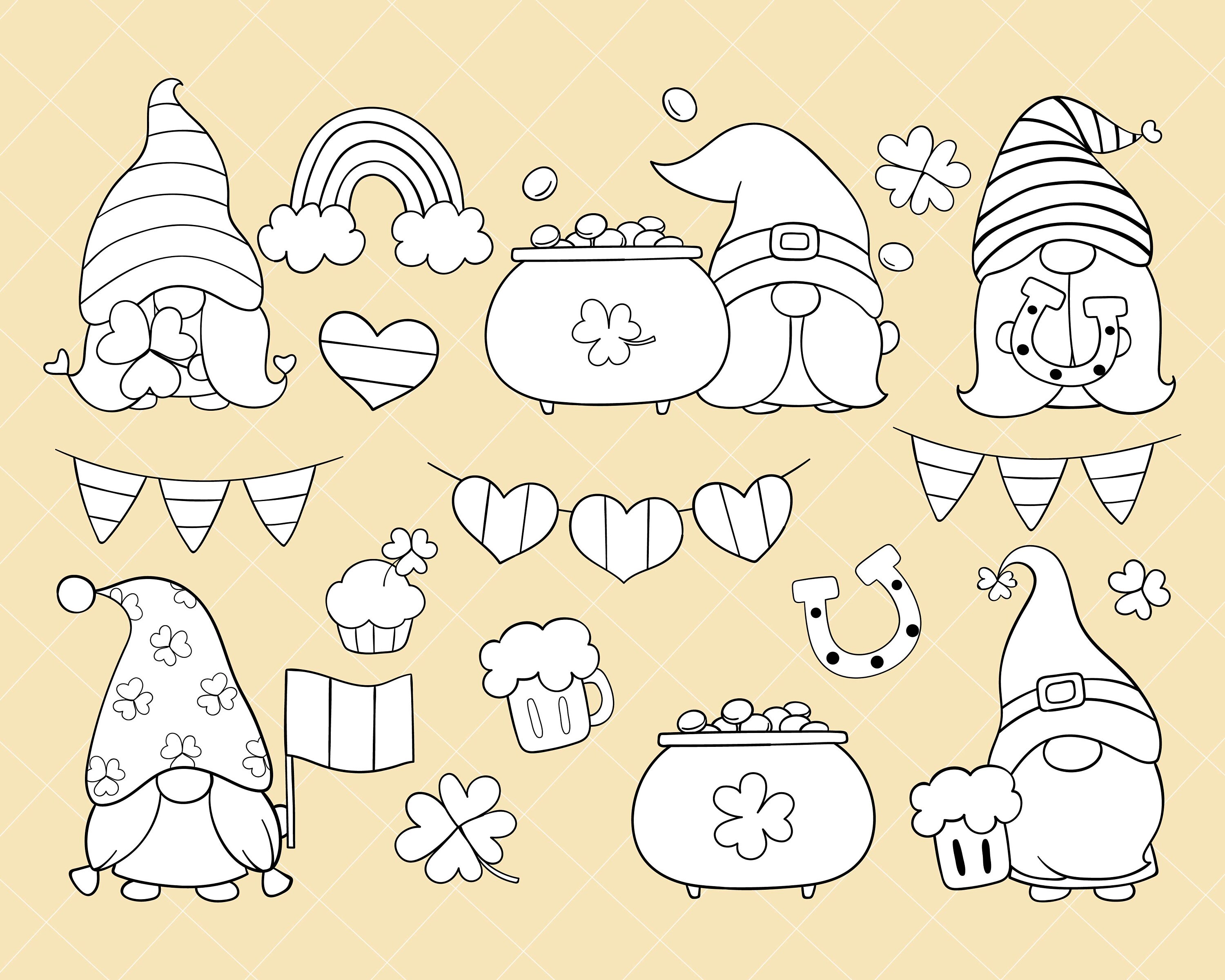 Digital Stamp St Patrick Gnomes Gnome Clipart Gnome Outline | Etsy