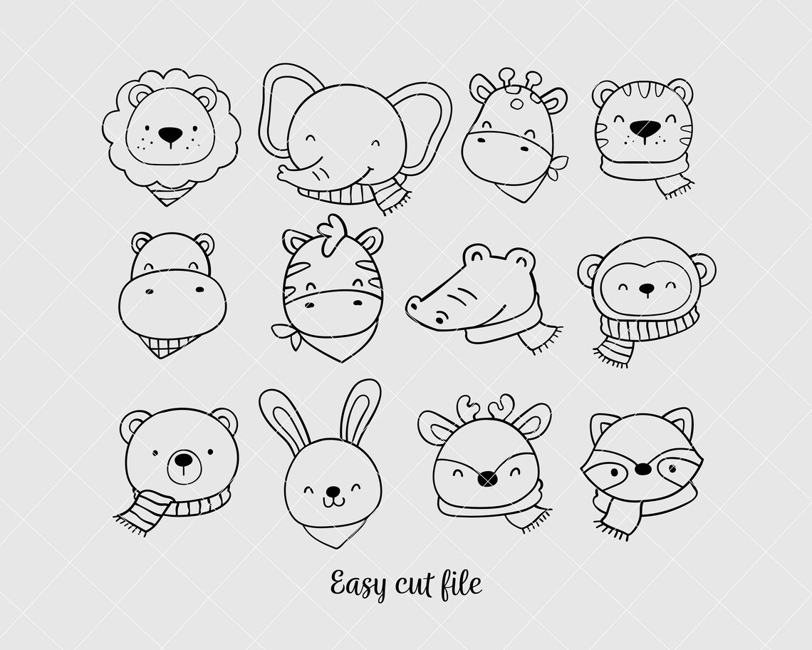 Animal Faces Svg Animal Faces Clipart Jungle Animals Face Cut File ...