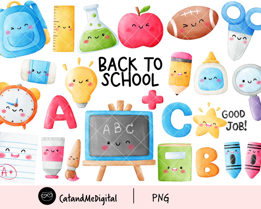 Watercolor Back to School Clipart Stationery Png School Supplies ...