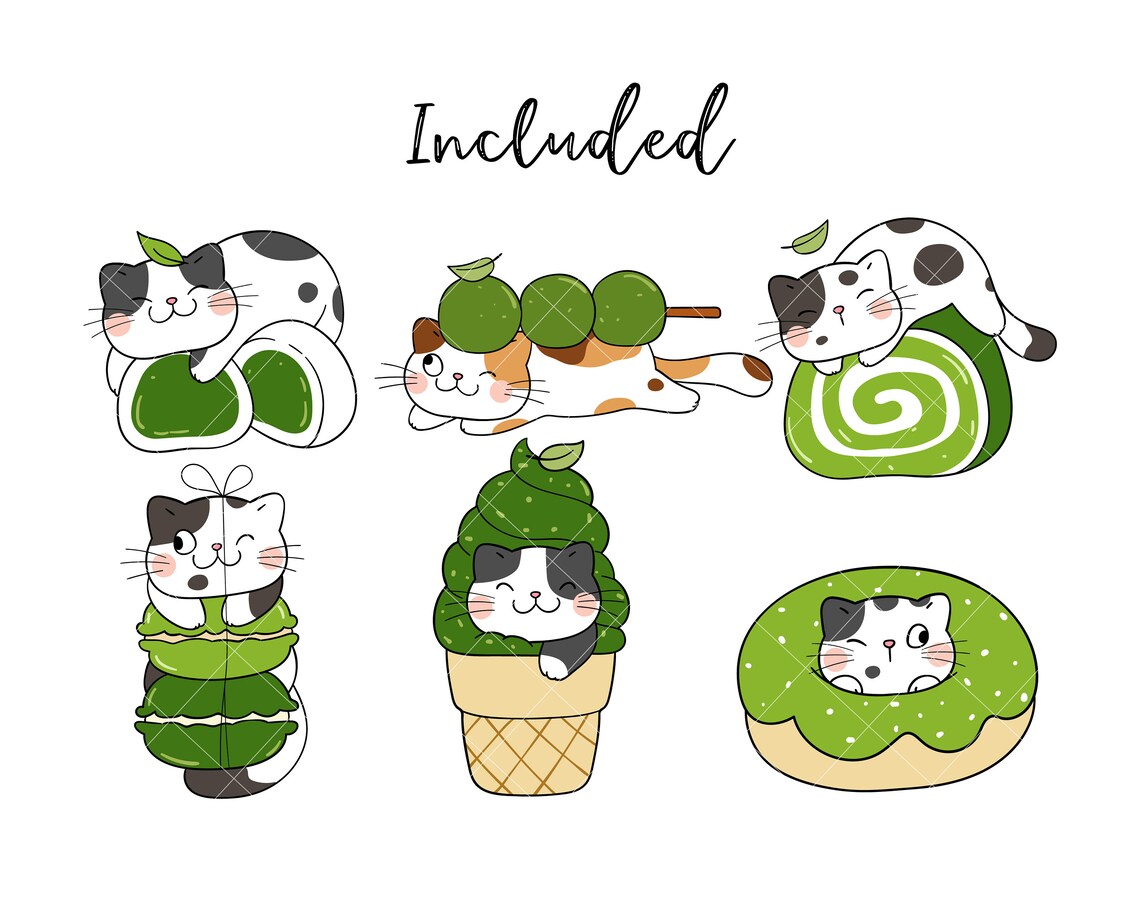 Matcha Cats Tea Clipart Cat Clipart Green Tea Clipart Dessert Clipart ...