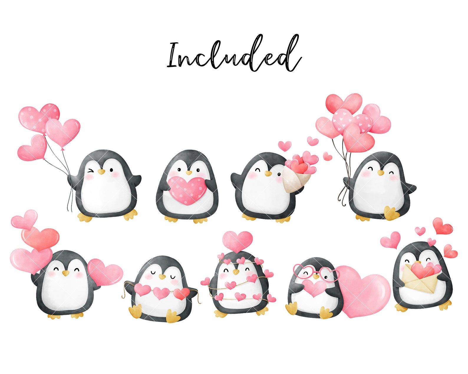 Penguin Valentine Clipart Valentine Clipart Watercolor Animal - Etsy