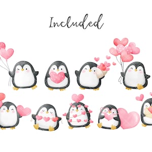 Penguin Valentine Clipart Valentine Clipart Watercolor Animal Clipart ...