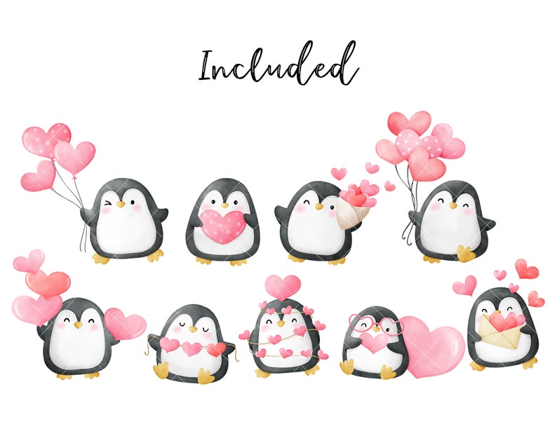 Penguin Valentine Clipart Valentine Clipart Watercolor Animal - Etsy
