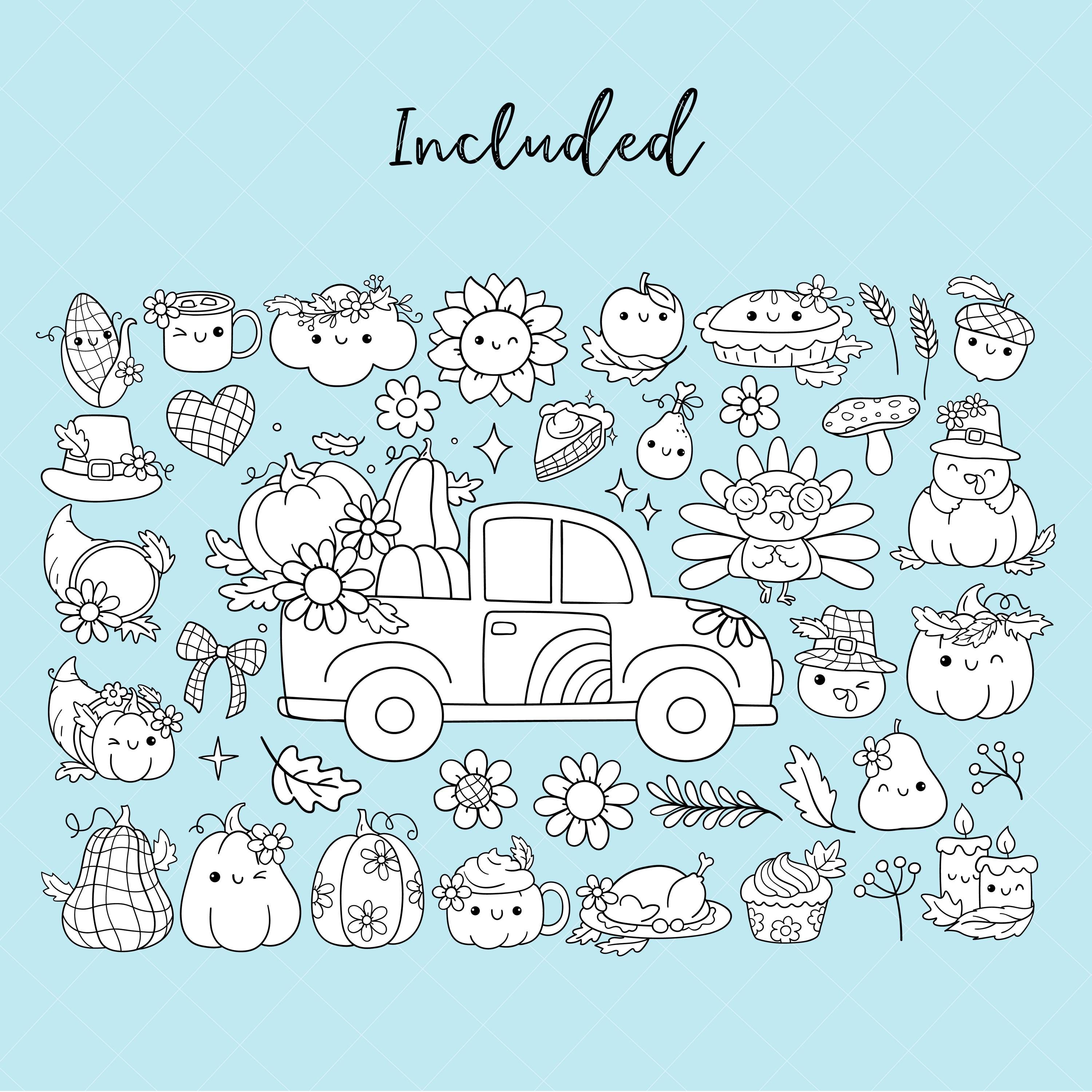 Groovy Thanksgiving Digital Stamp Outline Thanksgiving Day Doodle Fall ...