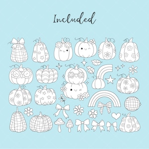 Groovy Retro Pumpkin Digital Stamp Outline Autumn Coloring Doodle Disco ...