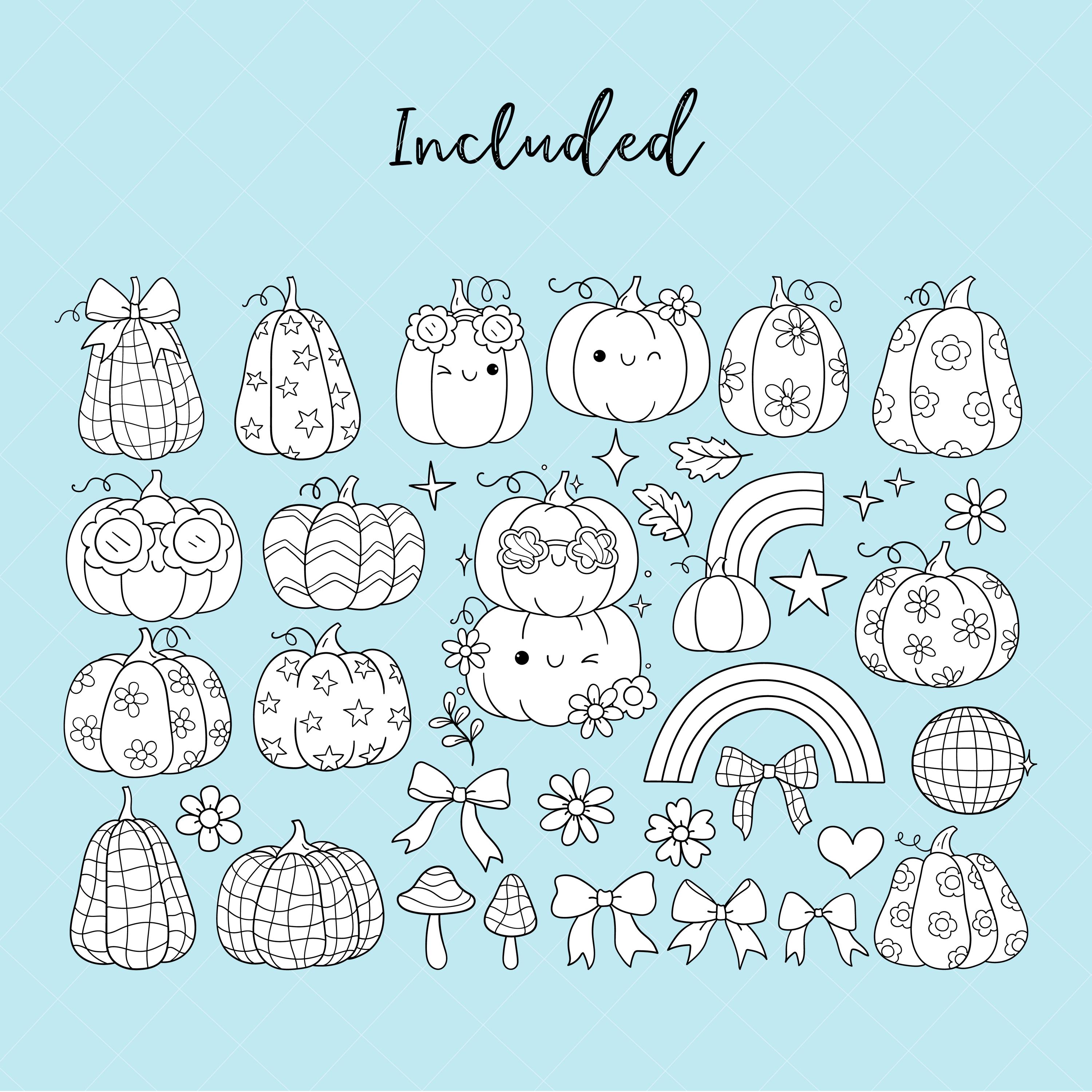 Groovy Retro Pumpkin Digital Stamp Outline Autumn Coloring Doodle Disco ...