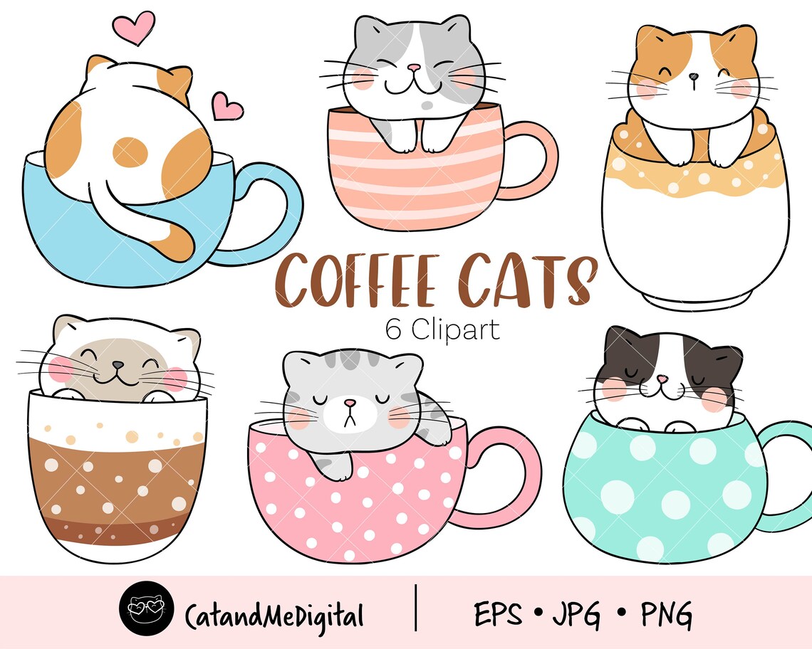 Coffee Cat Clipart Love Coffee Clipart Cat Clipart Funny Cat - Etsy