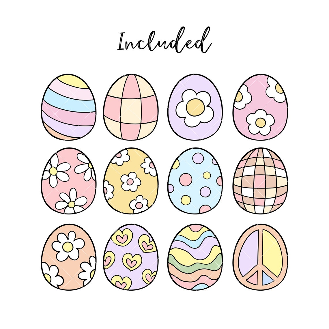 Groovy Easter Eggs Clipart Easter Eggs Png Spring Clipart Hippie Disco ...