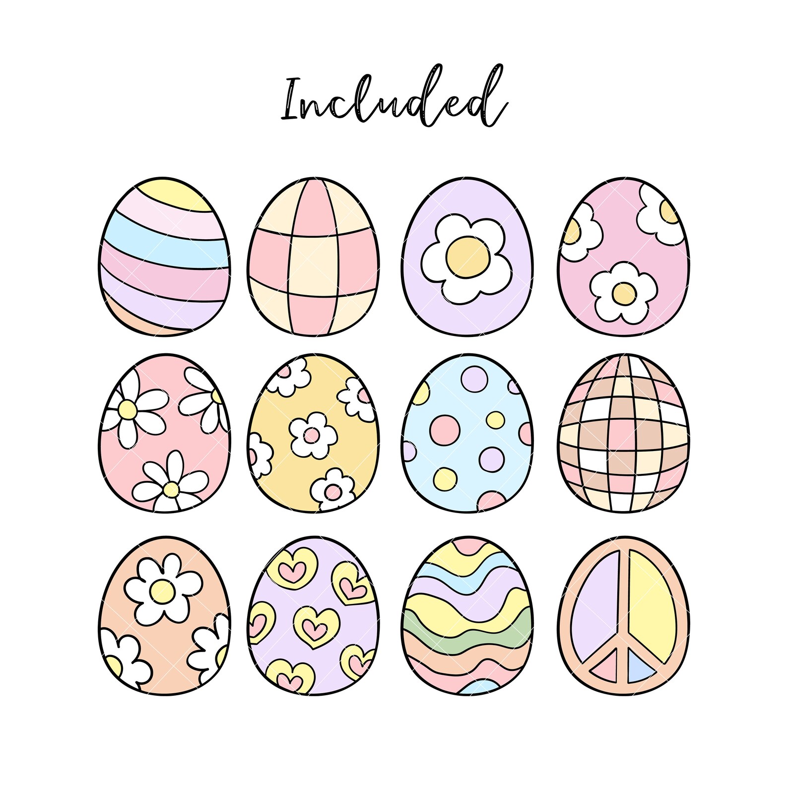 Groovy Easter Eggs Clipart Easter Eggs Png Spring Clipart Hippie Disco ...
