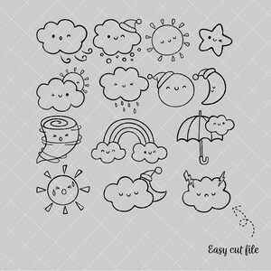 Cute Weather Svg Doodle Weater Svg Nursery Decor Svg Kawaii Weather ...