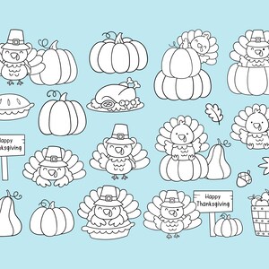 Doodle Thanksgiving Digital Stamp Autumn Clipart Fall Clipart Turkey ...