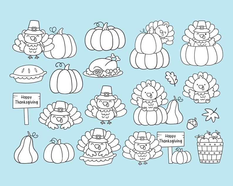 Doodle Thanksgiving Digital Stamp Autumn Clipart Fall Clipart - Etsy