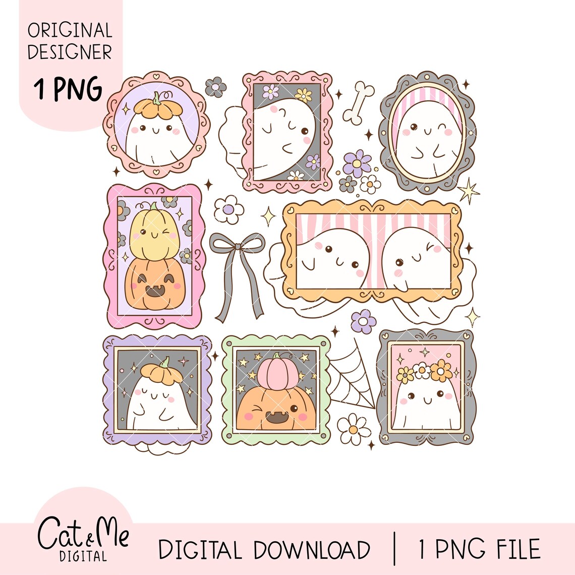Spooky Ghost Frames Png Pastel Halloween Png Fall Stamps Png Ghost ...