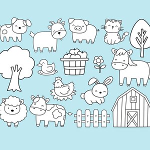 Farm Animal Digital Stamp Outline Animal Coloring Cute Farm Digistamp ...