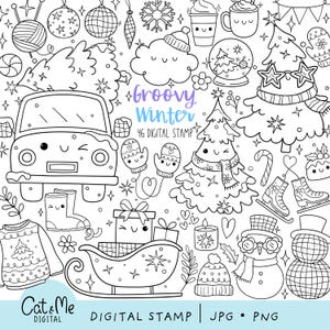 Groovy Retro Winter Digital Stamp Christmas Coloring Doodle Winter ...