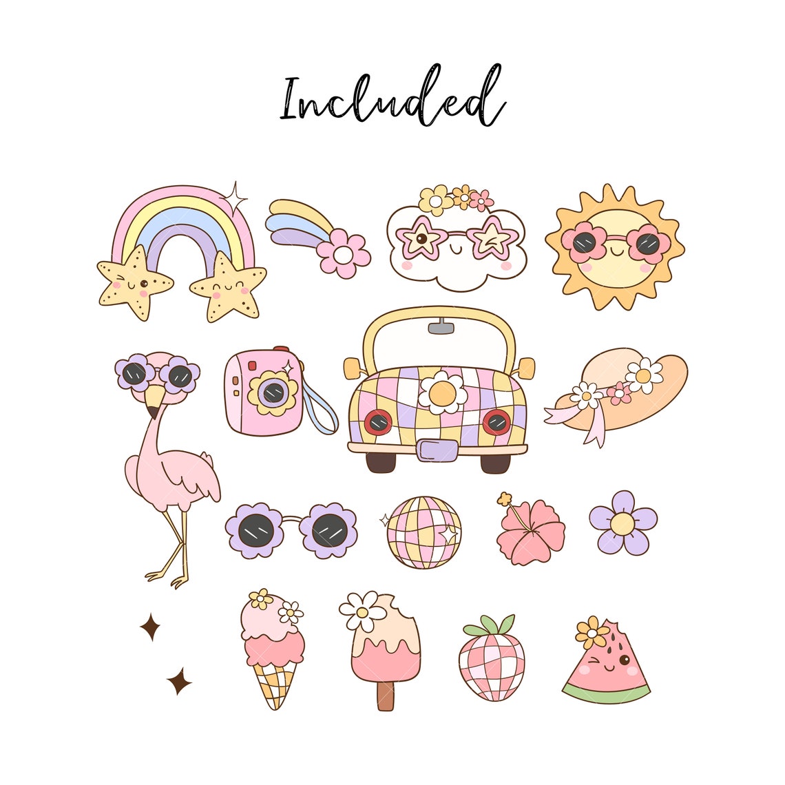 Groovy Summer Clipart Retro Summer Clipart Beach Clipart Hippie 70s ...