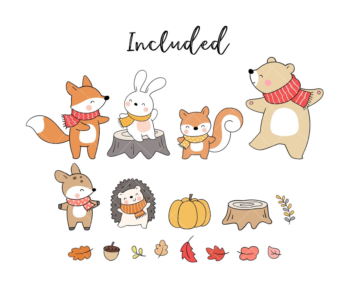 Fall Animals Clipart Autumn Woodland Png Fall Clipart Forest - Etsy