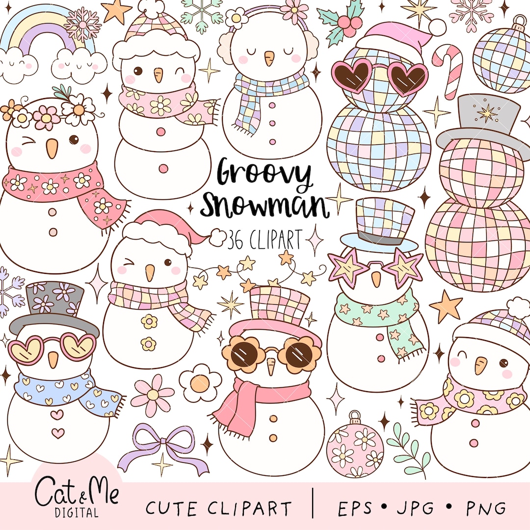 Groovy Snowman Clipart Pastel Winter Png Christmas Png Holiday Clipart ...