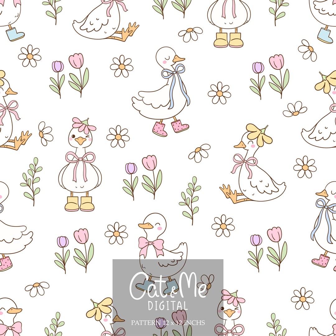 Spring Coquette Goose Seamless Pattern Vintage Goose Seamless Spring ...
