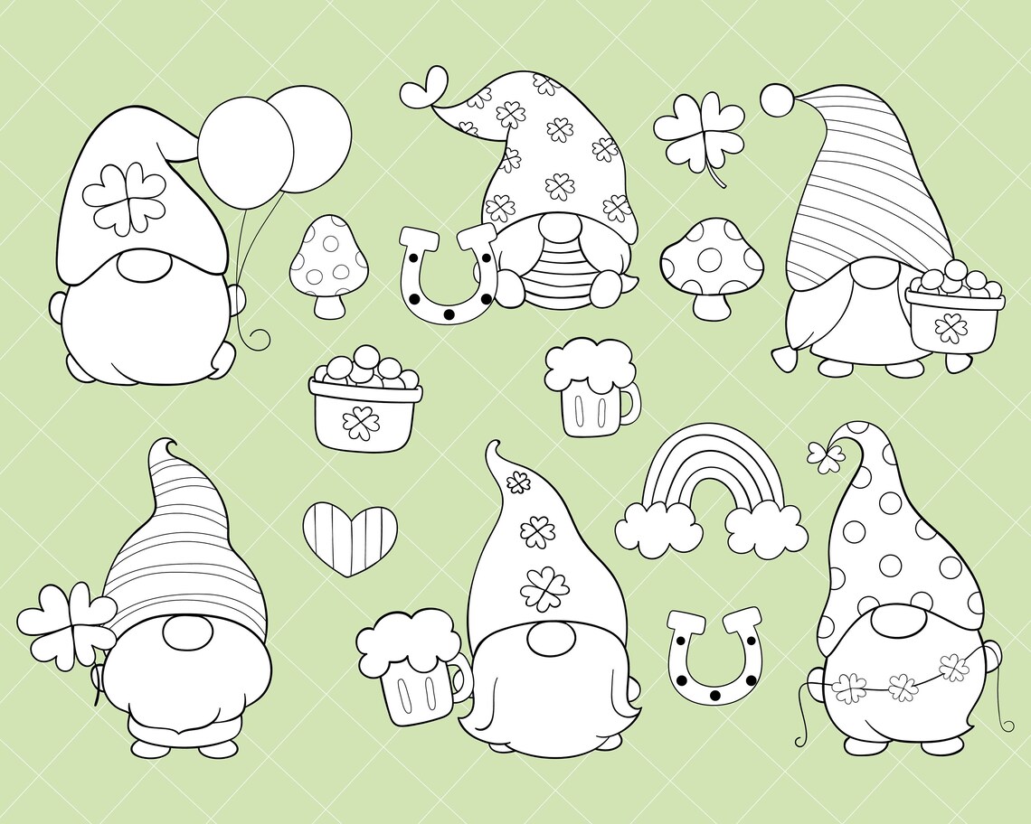 St Patrick Gnomes Digital Stamp Gnome Clipart Gnome Outline - Etsy