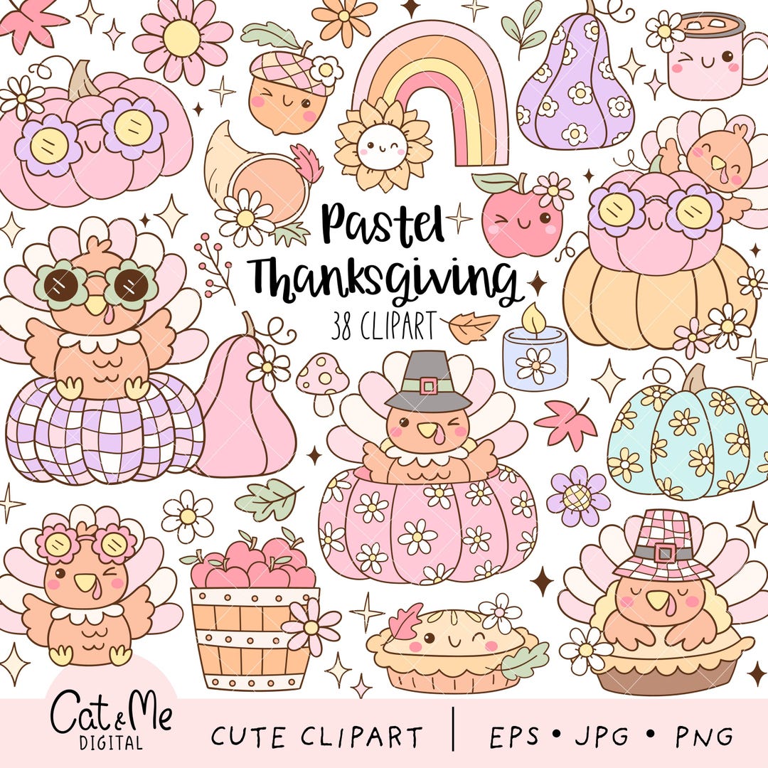 Groovy Pastel Thanksgiving Clipart Thanksgiving Day Pastel Fall Autumn ...