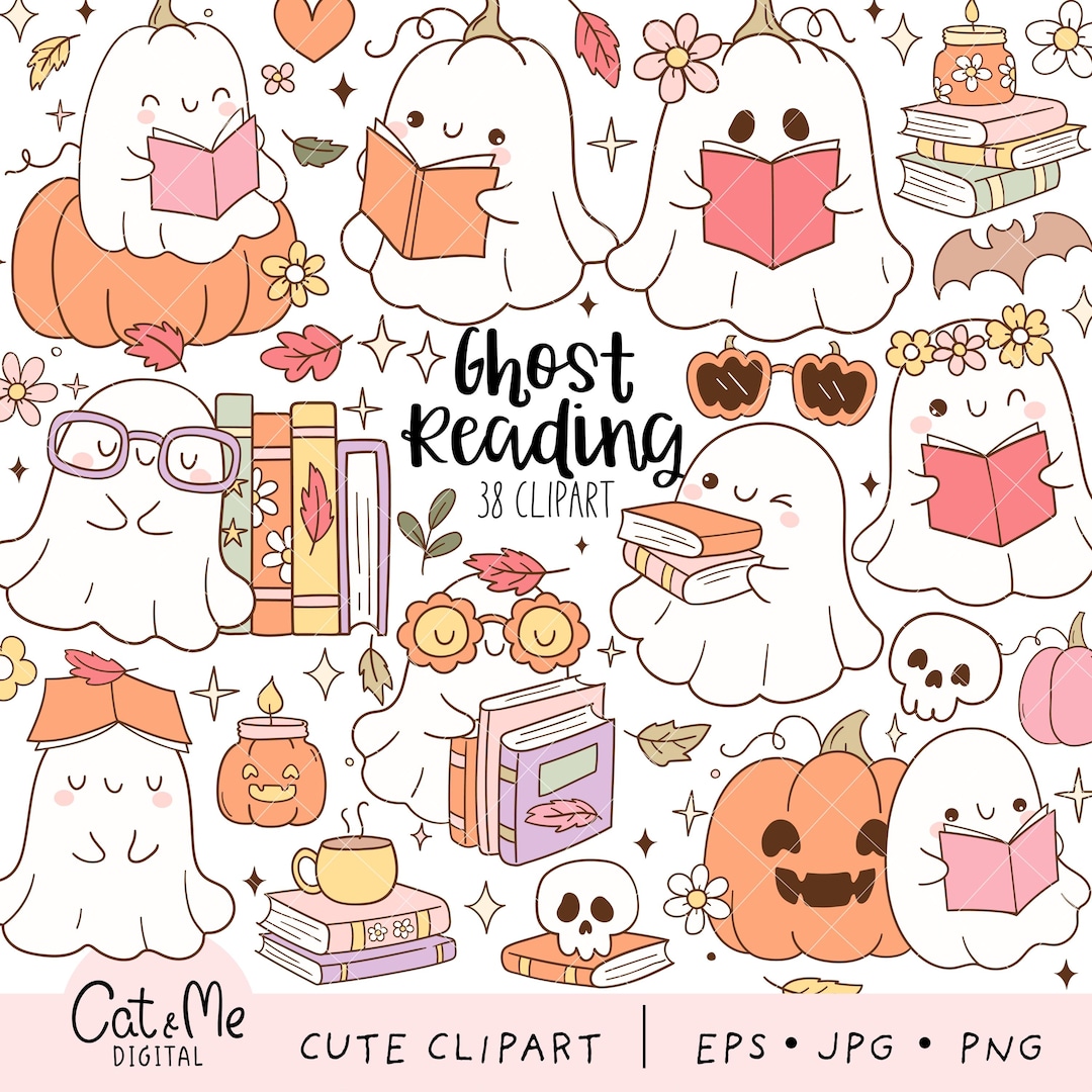 Ghost Reading Clipart Bookish Halloween Ghost Png Reading Autumn Vibes ...