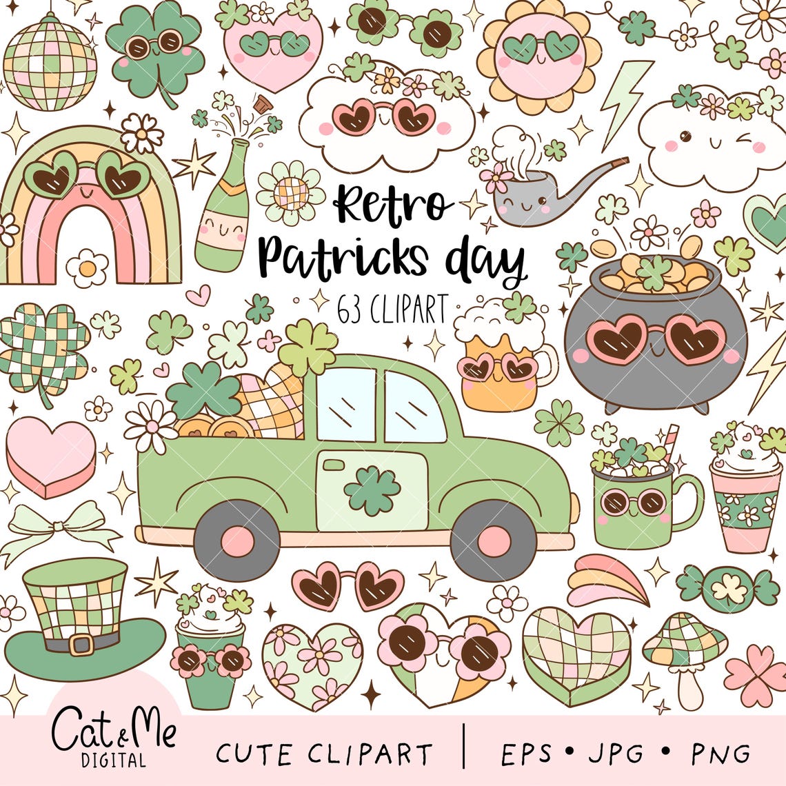 Groovy Retro St Patricks Day Clipart Spring Clipart Lucky Day Png ...