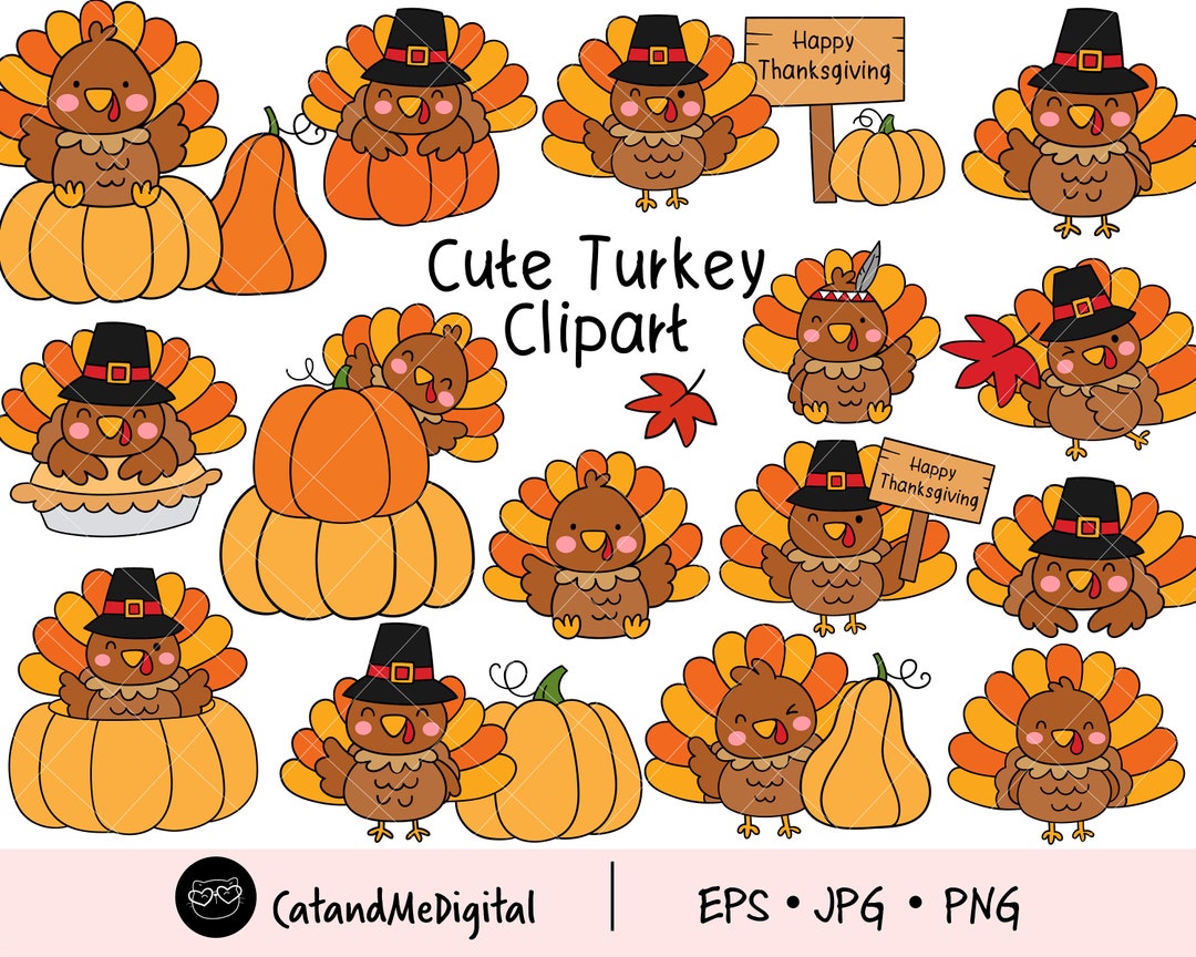 Cute Turkey Clipart Thanksgiving Clipart Autumn Clipart Fall Clipart ...