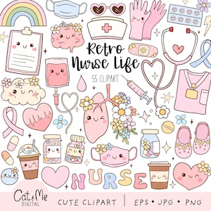 Retro Nurse Life Clipart Pink Nurse Png Medical Clipart Groovy Mental ...