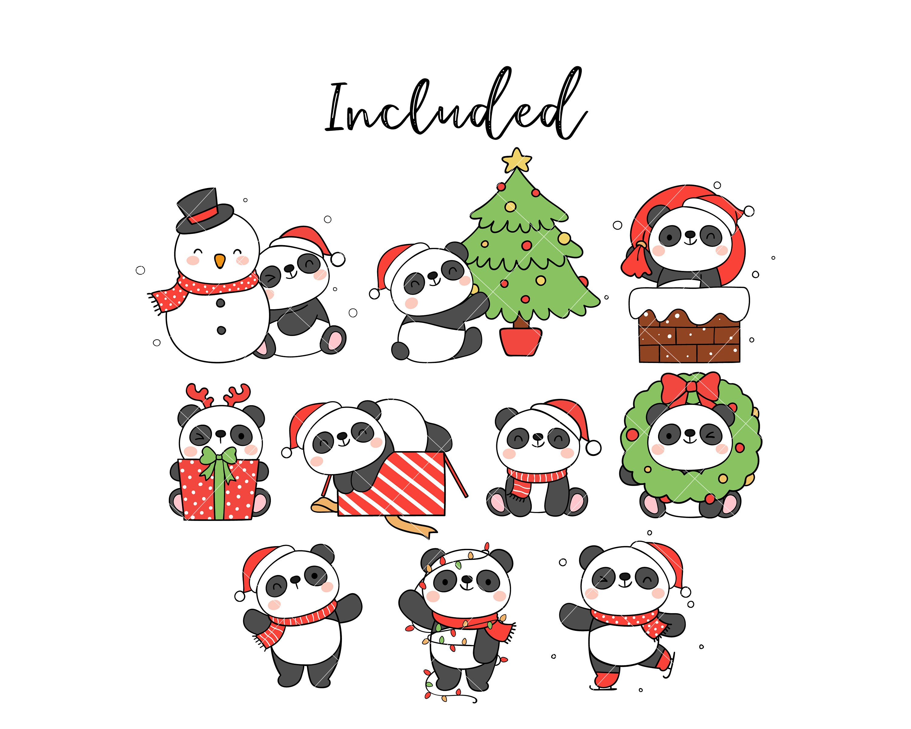 Christmas Panda Clipart Panda Bear Clipart Holiday Panda - Etsy