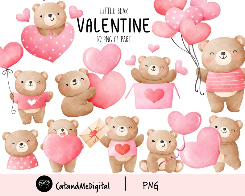 Little Bear Valentine Clipart Bear Clipart Heart Clipart - Etsy