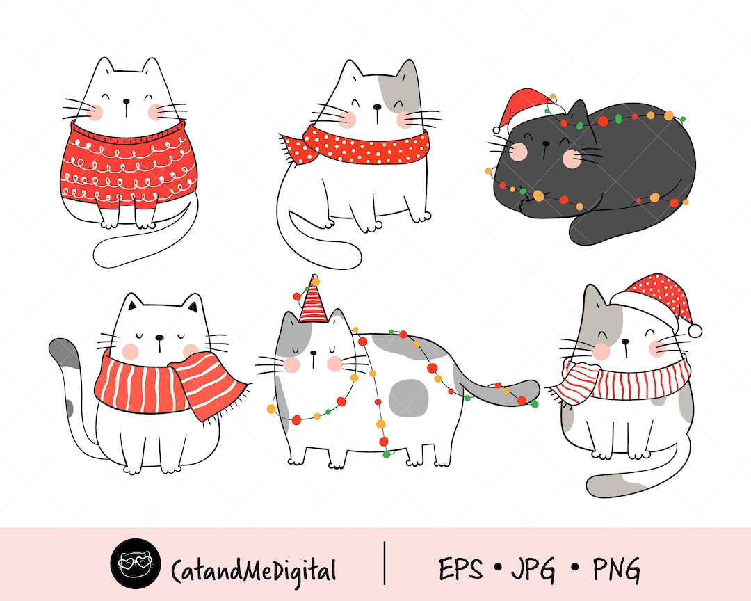 Christmas Cat Clip Art New Year Christmas Clip Art Funny Cats Christmas ...