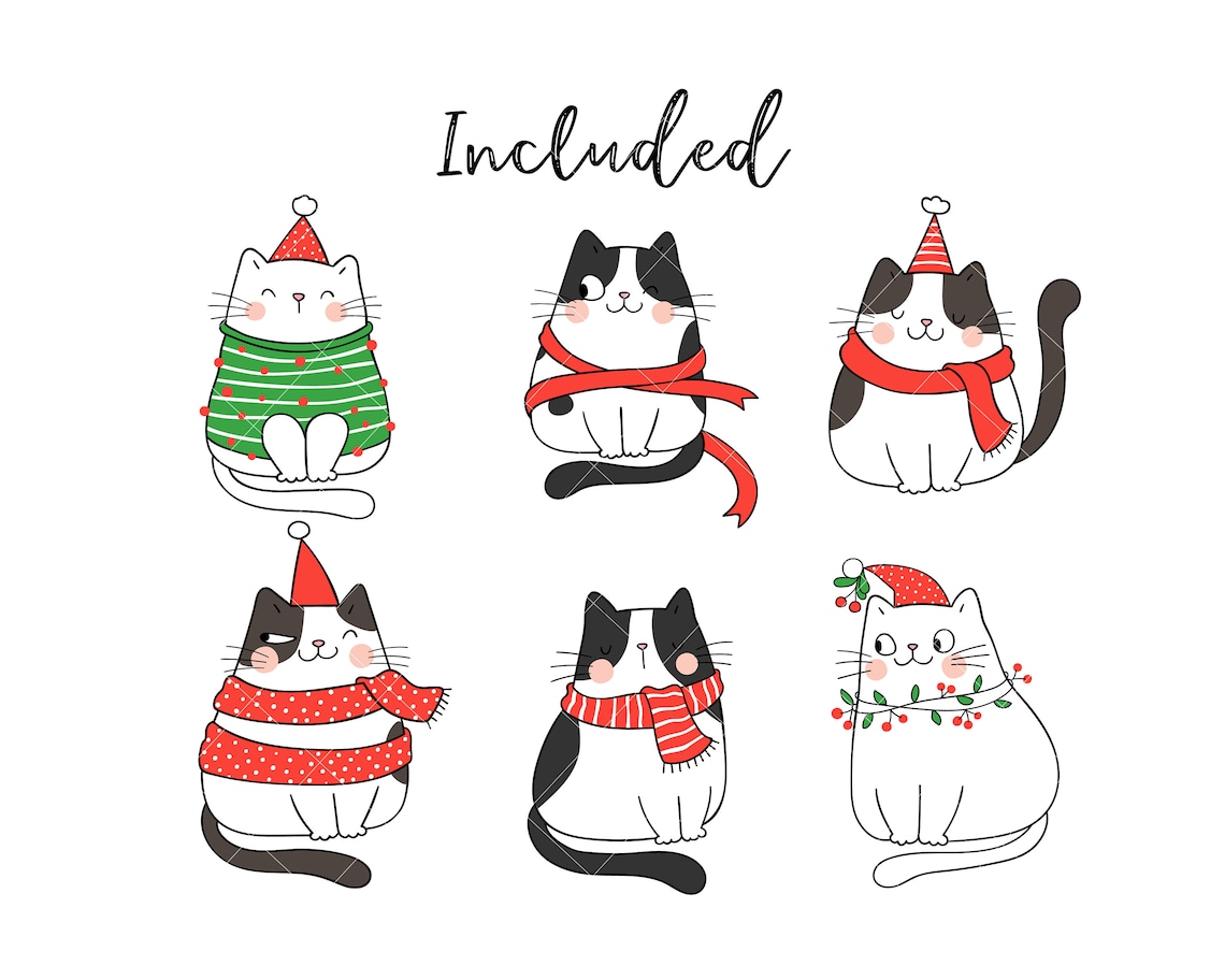 Cats Christmas Clipart Cat Clipart Winter Clipart Funny Cats | Etsy